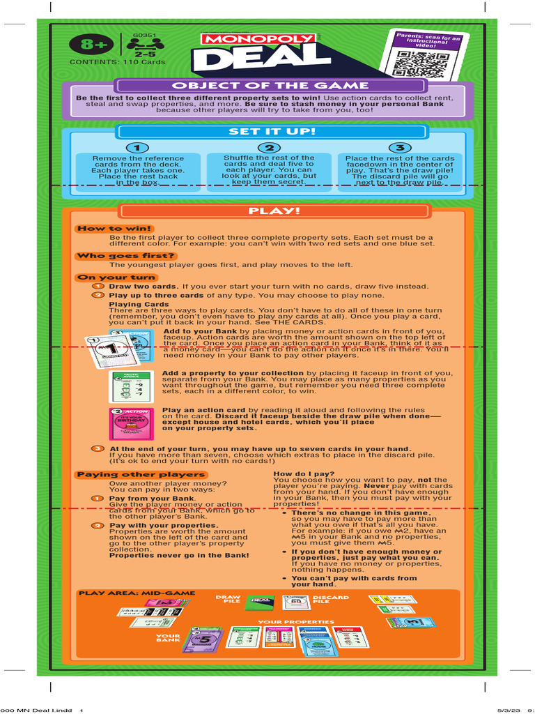 Monopoly Deal Card Game Quick Playing Family Card Game For 2 5 Players Ages 8 | PDF | Gaming ...