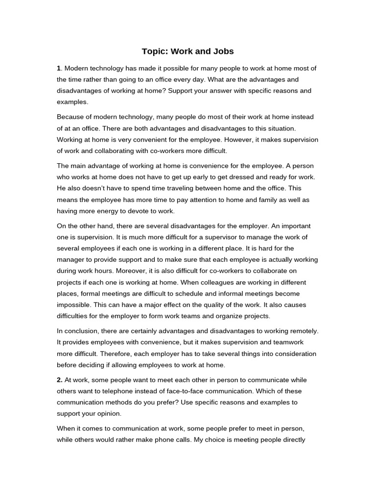 Topic - Work and Jobs - 2 - Suggested Answer | PDF | Communication ...
