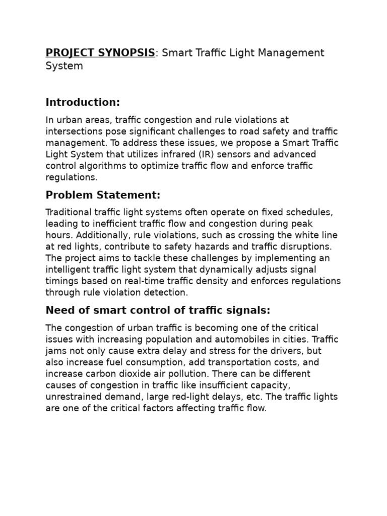 Project Synopsis | PDF | Traffic | Traffic Light