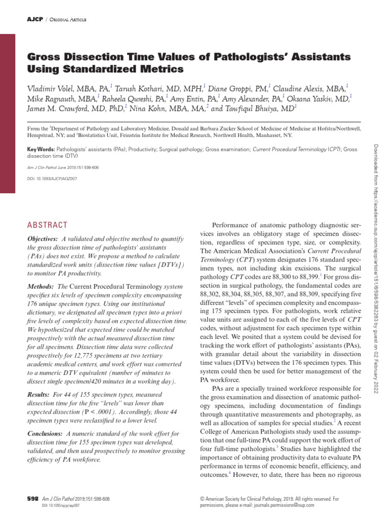 AJCP - 2019 - Gross Dissection Time Values of PathAs | PDF | Pathology ...