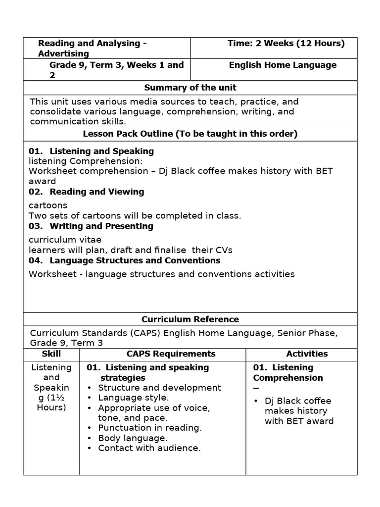 Grade 9 Week 1-2 Lesson Plan | PDF | Reading Comprehension | Vocabulary