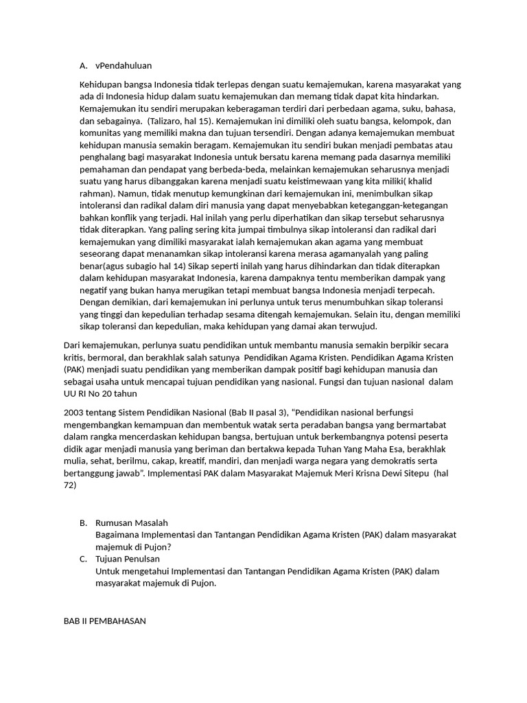 Toleransi dan PAK di Masyarakat Majemuk Pujon | PDF