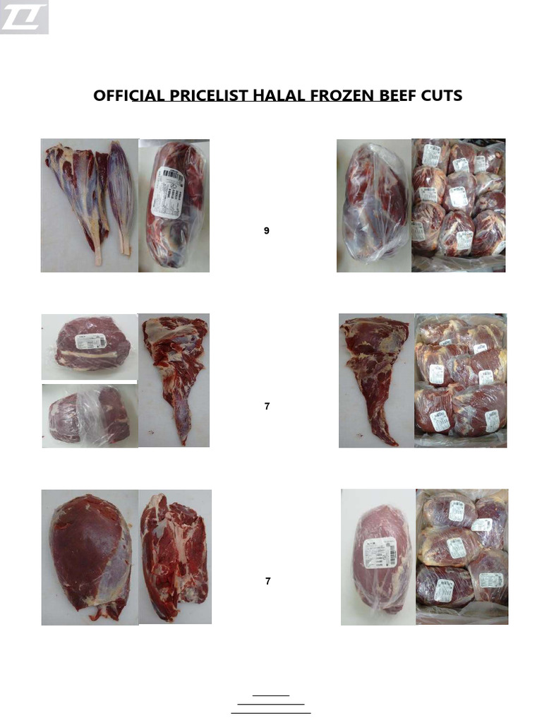 Halal Frozen Beef Cuts Pricelist | PDF | Beef | Chuck Steak