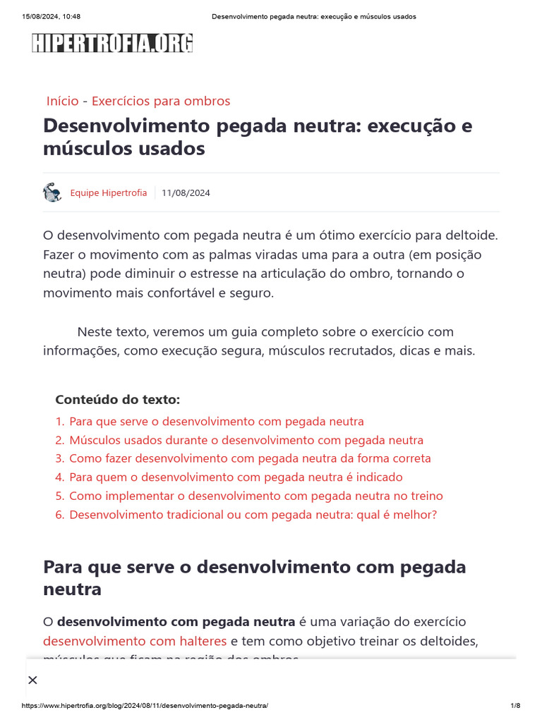 Desenvolvimento Pegada Neutra - Execução e Músculos Usados | PDF ...