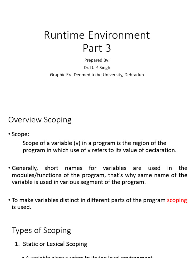 Runtime Environment Part 3 L12 | PDF | Scope (Computer Science) | Parameter (Computer Programming)