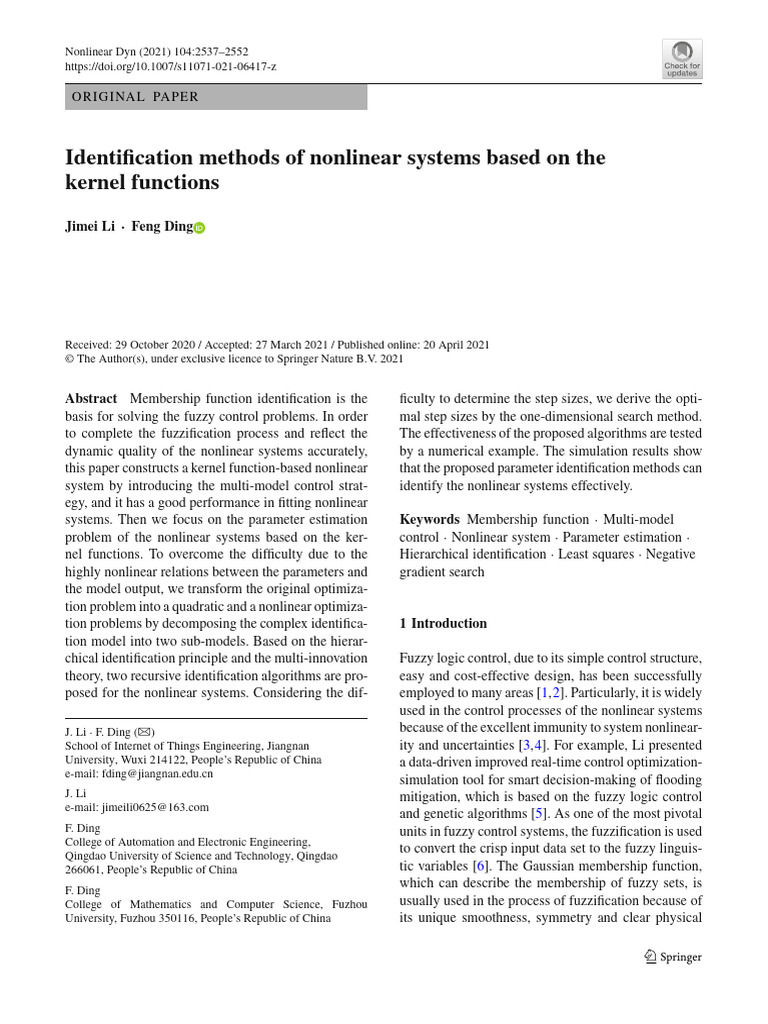 Identification Methods of Nonlinear Systems Based On The Kernel Functions | PDF | Mathematical ...