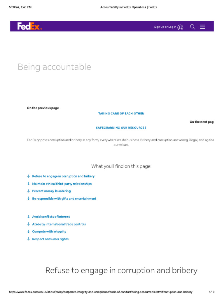 Accountability in FedEx Operations - FedEx | PDF