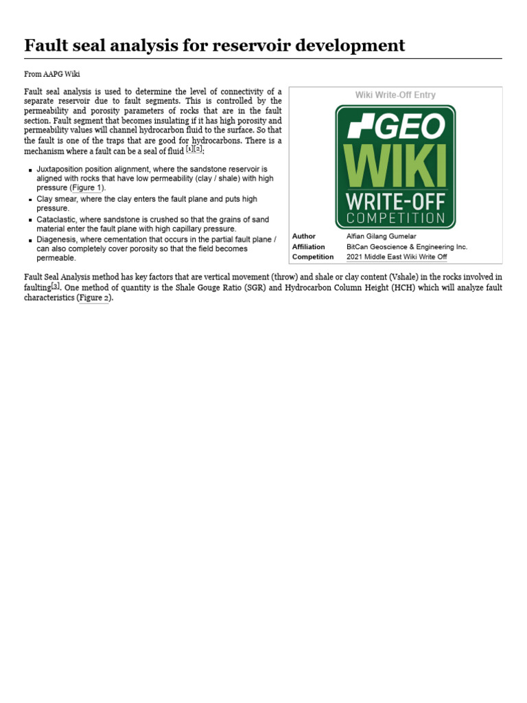 Fault seal analysis AAPG WIKI | PDF | Fault (Geology) | Petroleum Reservoir