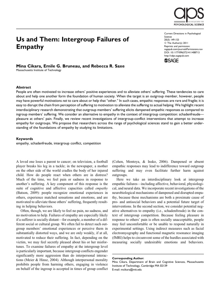 Cikara Et Al 2011 Curr Dir Psy Sci | PDF | Empathy | Affect (Psychology)
