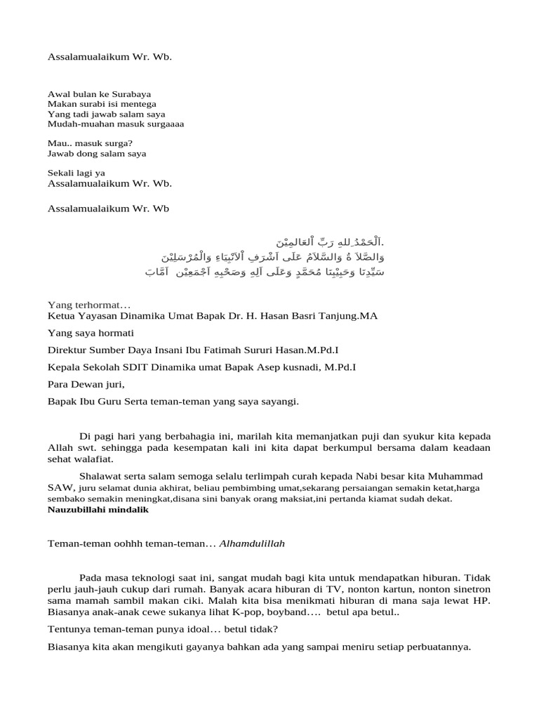 Contoh Pidato Pildacil Tema "Meneladani Akhlak Rasulullah" | PDF | Agama & Spiritualitas