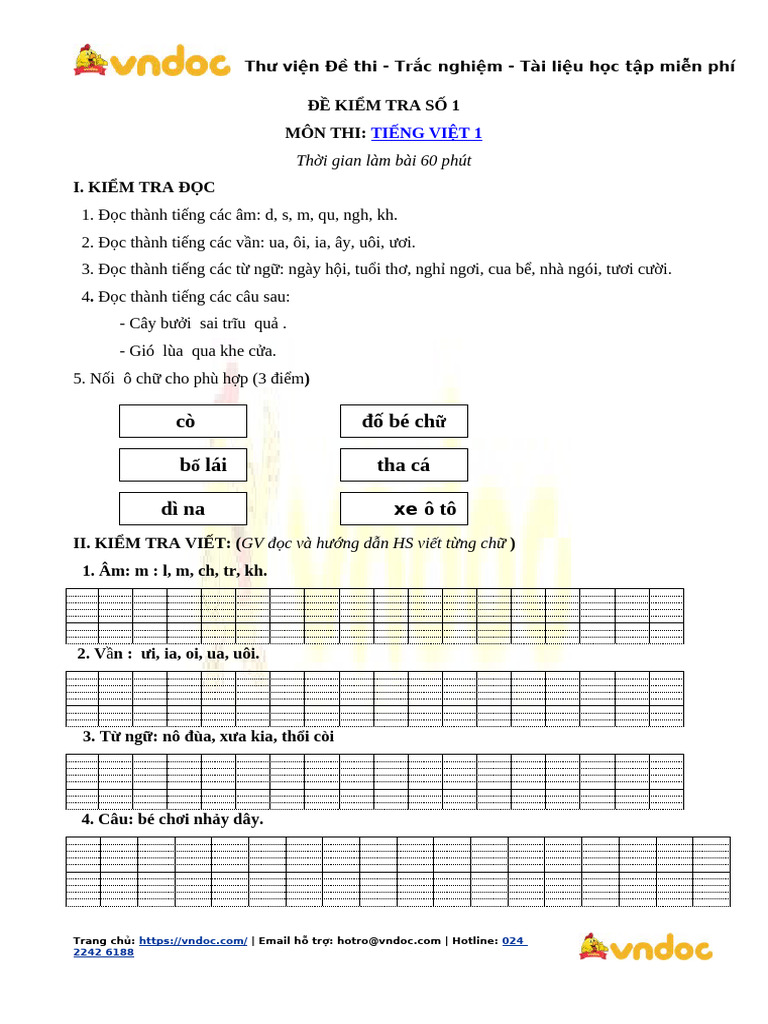 16 de Thi Hoc Ki 1 Mon Tieng Viet Lop 1 | PDF
