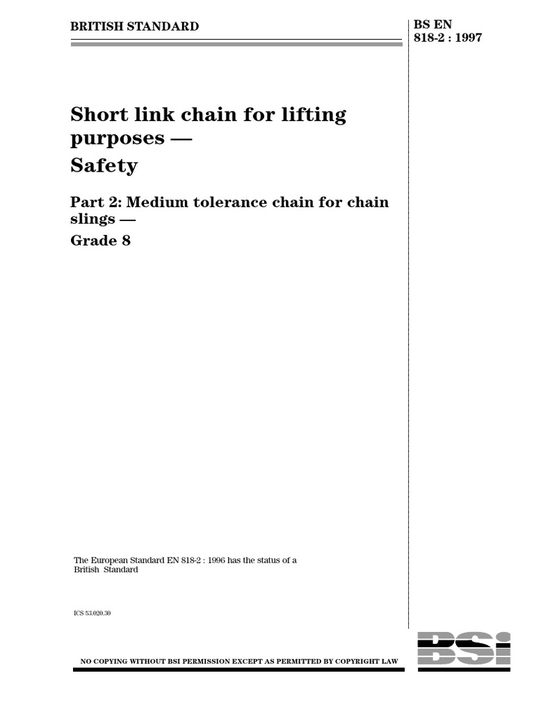 BS EN 818-2:1997 Chain Safety Standard | PDF