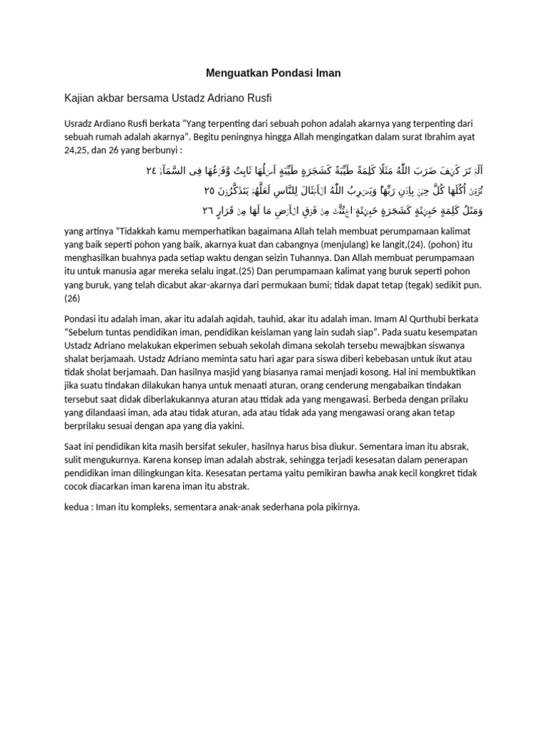 Contoh Pidato Pildacil Tema "Menguatkan Pondasi Iman" | PDF