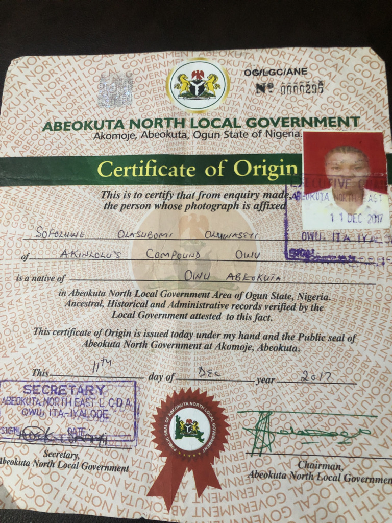 Olasubomi Cert of Origin | PDF