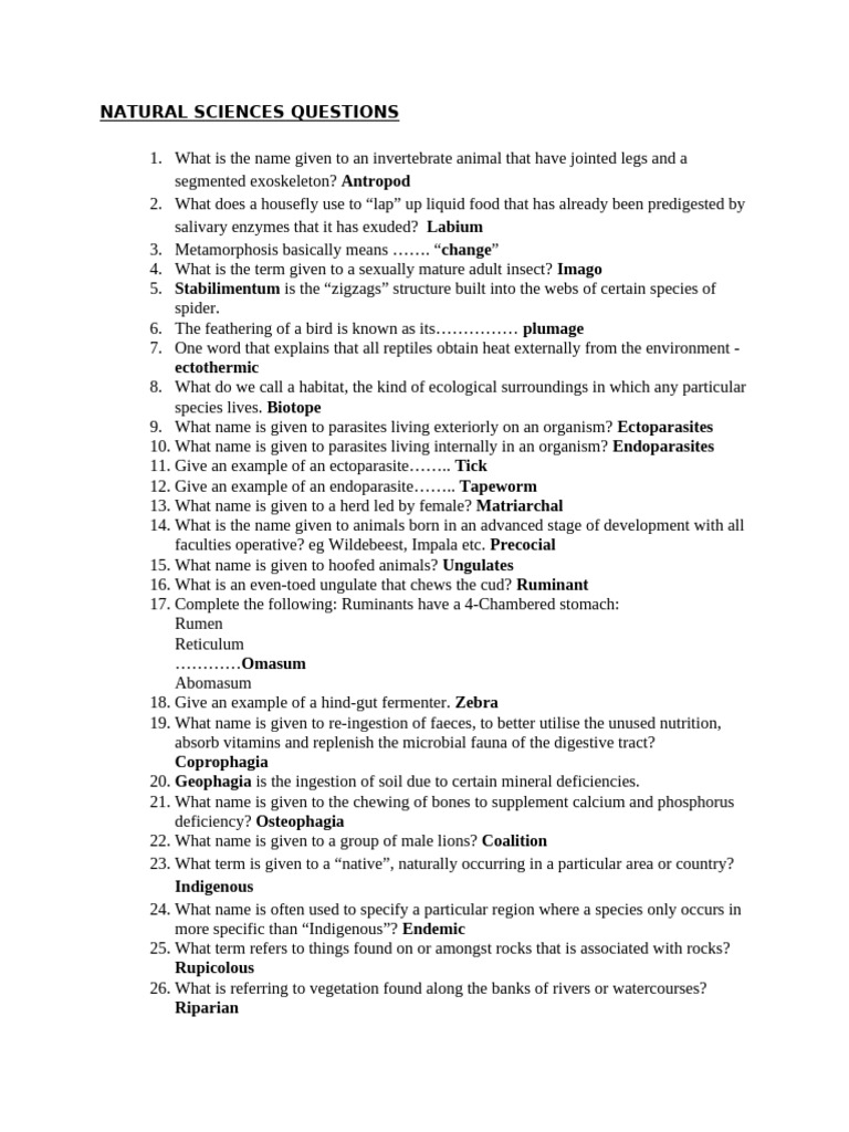 Natural Sciences Quiz Questions | PDF | Igneous Rock | Rock (Geology)