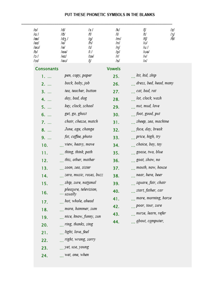 Homework (Vowels and Consonants Review) | PDF | Languages | Foreign ...