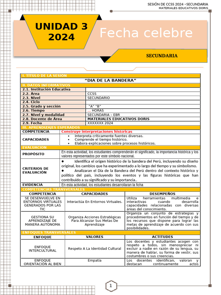 Extra Sesion Dia de La Bandera - Ccss - 4 | PDF | Evaluación | Aprendizaje