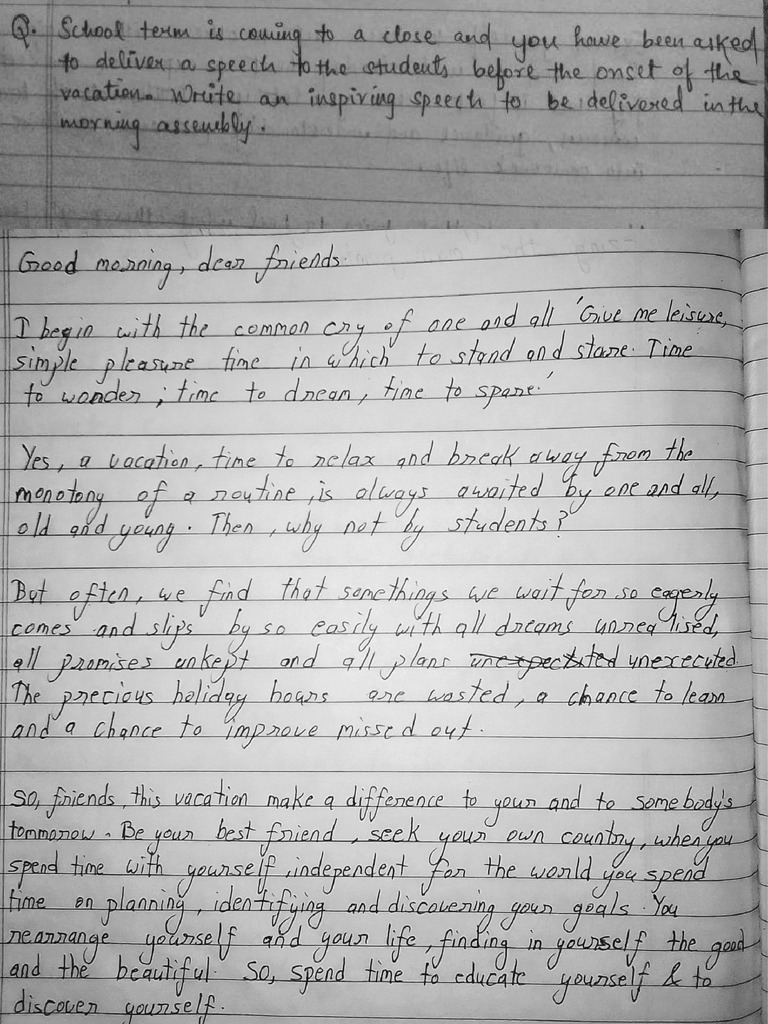 Specimen Paper - English Speech Writing Example. | PDF