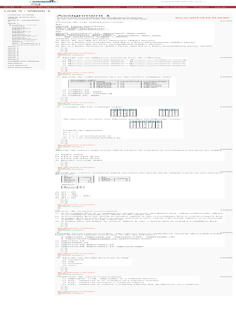 DBMS Assignment Week 1 | PDF