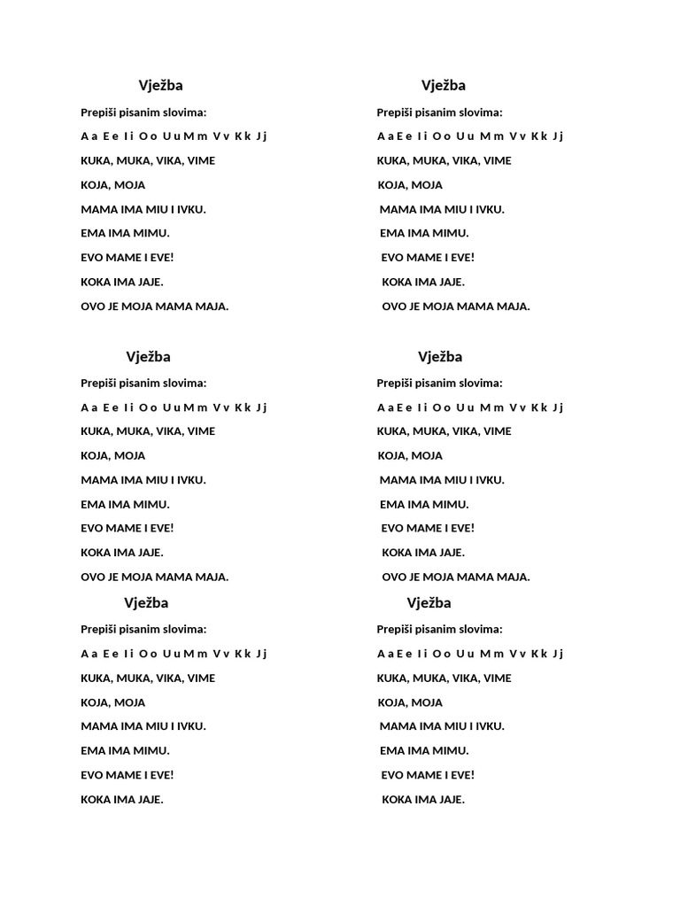 Vježba Pisanja Pisanih Slova | PDF