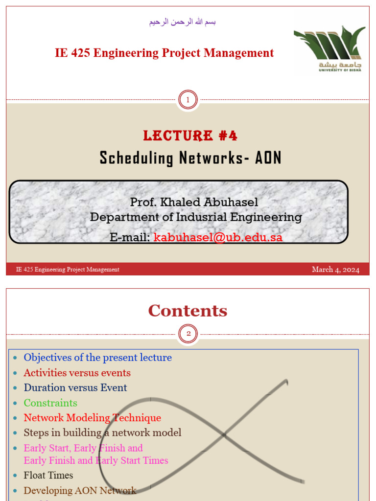4 - Scheduling Networks - AON | PDF | Project Management | Computing
