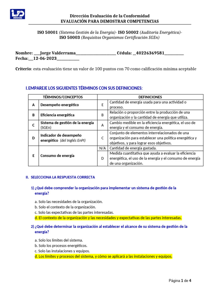 Examen ISO 50001 50002 50003 | PDF | Gestión energética | Auditoría