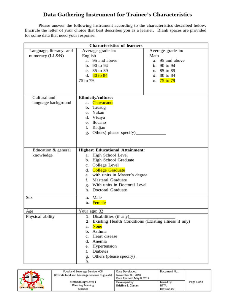 Data Gathering Tool | PDF | Learning | Learning Styles