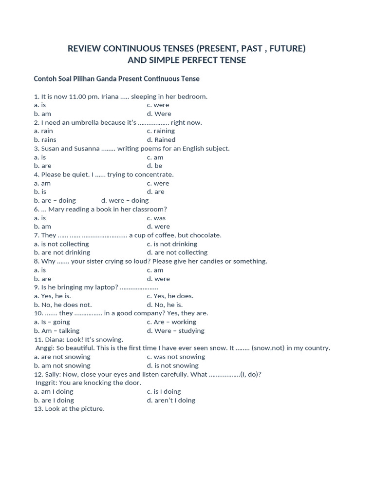 REVIEW CONTINUOUS TENSES (Present, Past, Future) | PDF