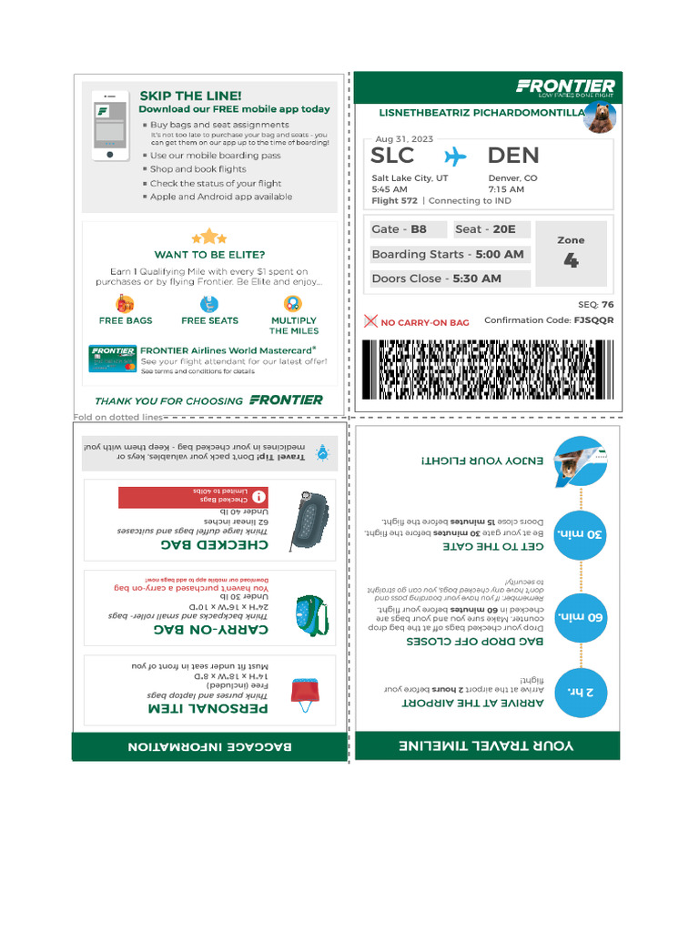 Boarding Pass - Frontier Airlines | PDF | Baggage | Aviation