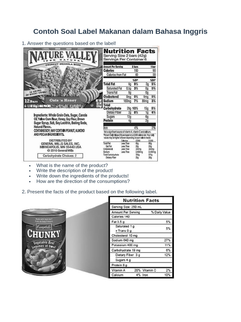 Contoh Soal Label Makanan dalam Bahasa Inggris | PDF | Juice | Diet ...