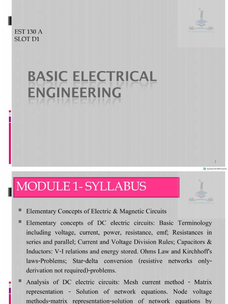 Basic Electrical Engineering Mod 1 Part 1 1 | PDF