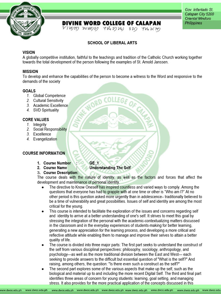 Ge-1-Understanding The Self-Student Syllabus | PDF | Self | Identity ...