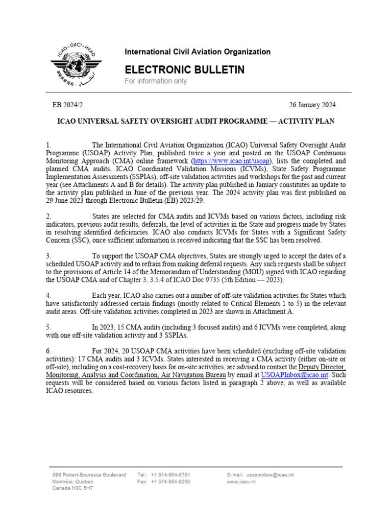 2024-2 Icao Universal Safety Oversight Audit Programme Activity Plan ...