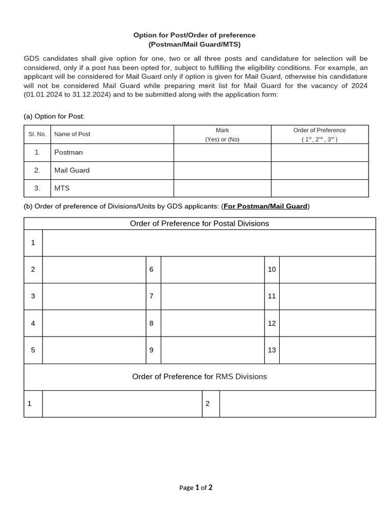 Proforma For Postman Mail Guard MTS 2024 | PDF | Freight Transport ...