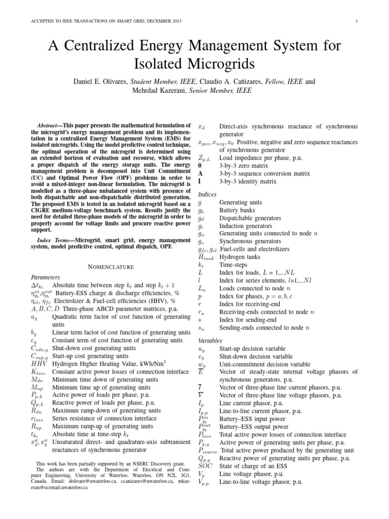 A Centralized Energy Management System For Isolated Microgrids | PDF ...