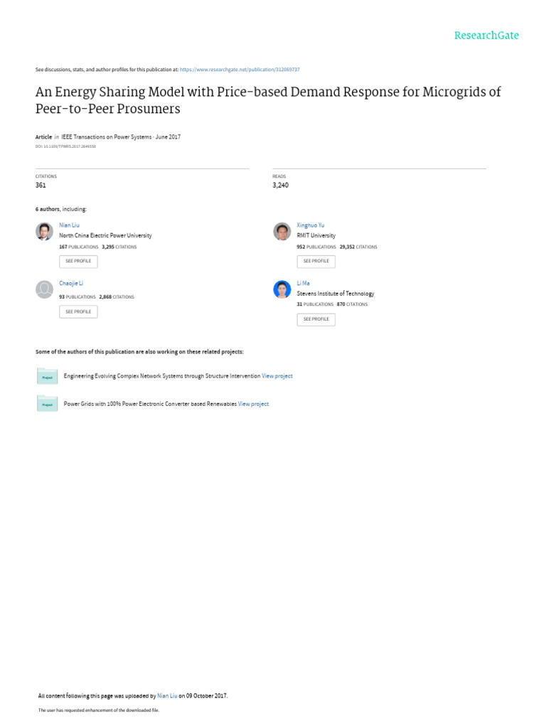 A Energy Sharing Model With Price - Based Demand Response Fo Microgrids of P2P Prosumers | PDF ...
