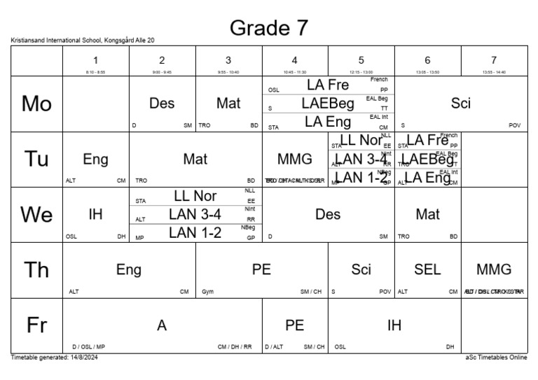 KIS Class Schedule Grade 7 Autumn 2024-25 | PDF