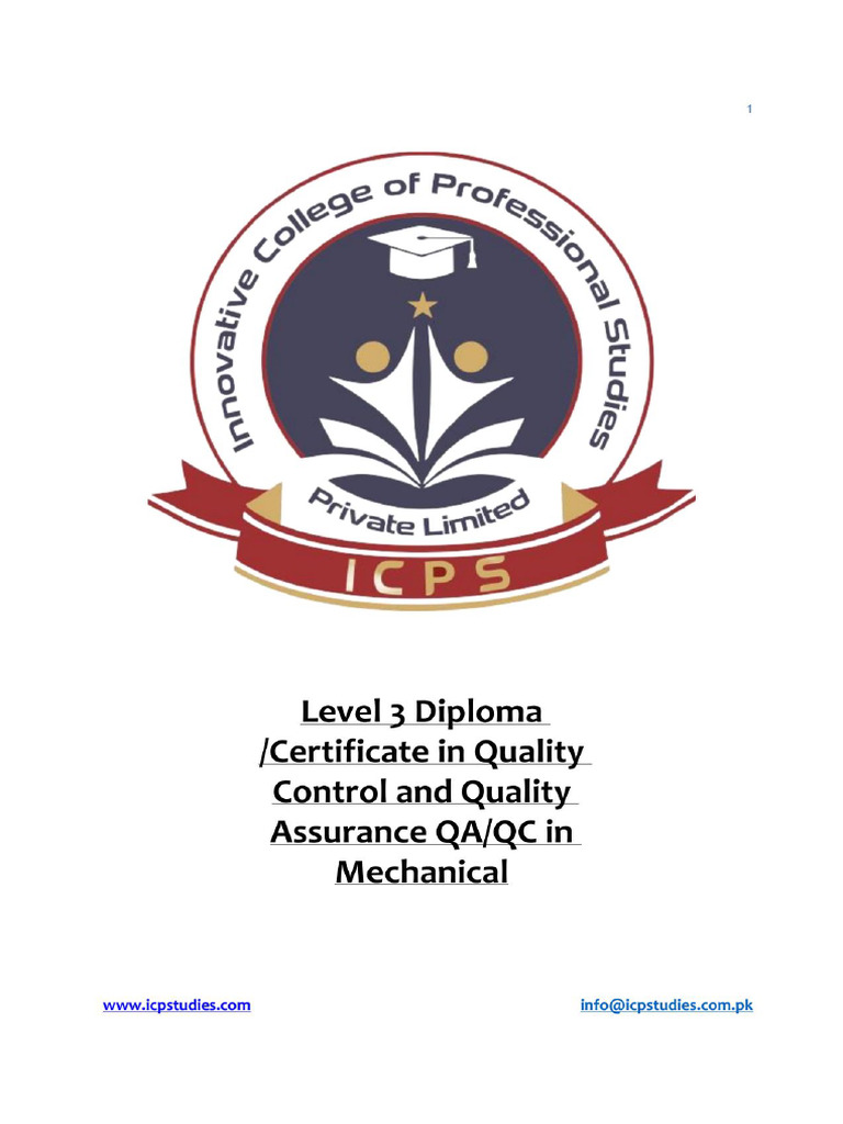 LICQual UK Level 3 Diploma - Certificate in QA - QC Mechanical | PDF