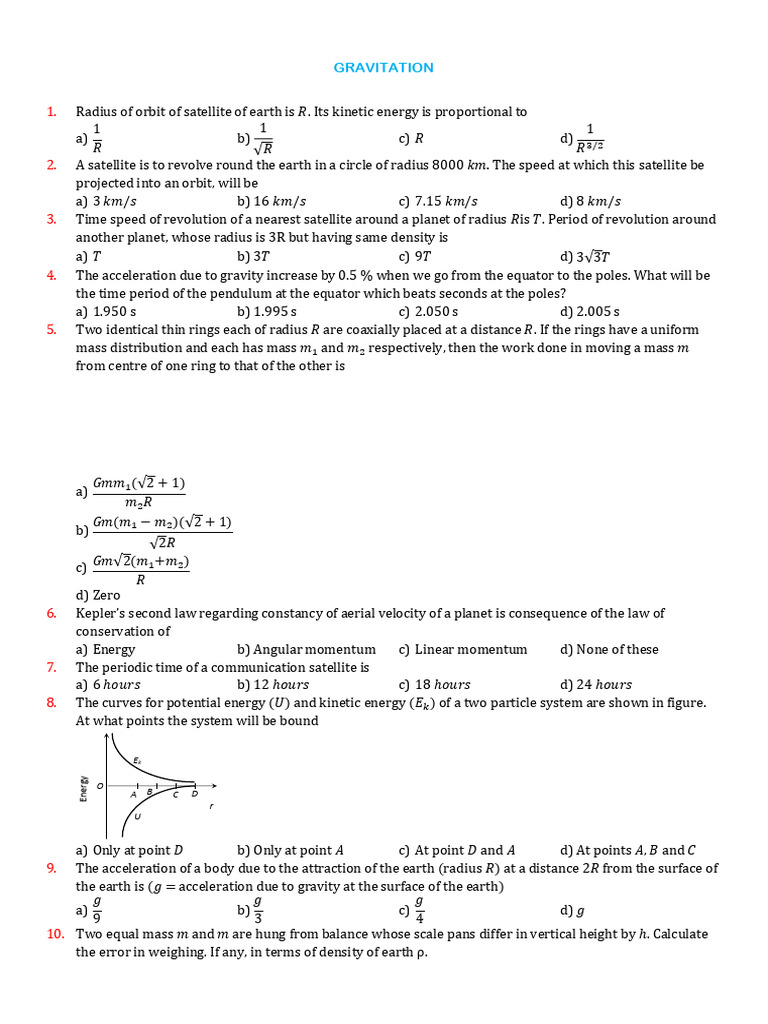 Gravitation Questions | PDF | Orbit | Mass