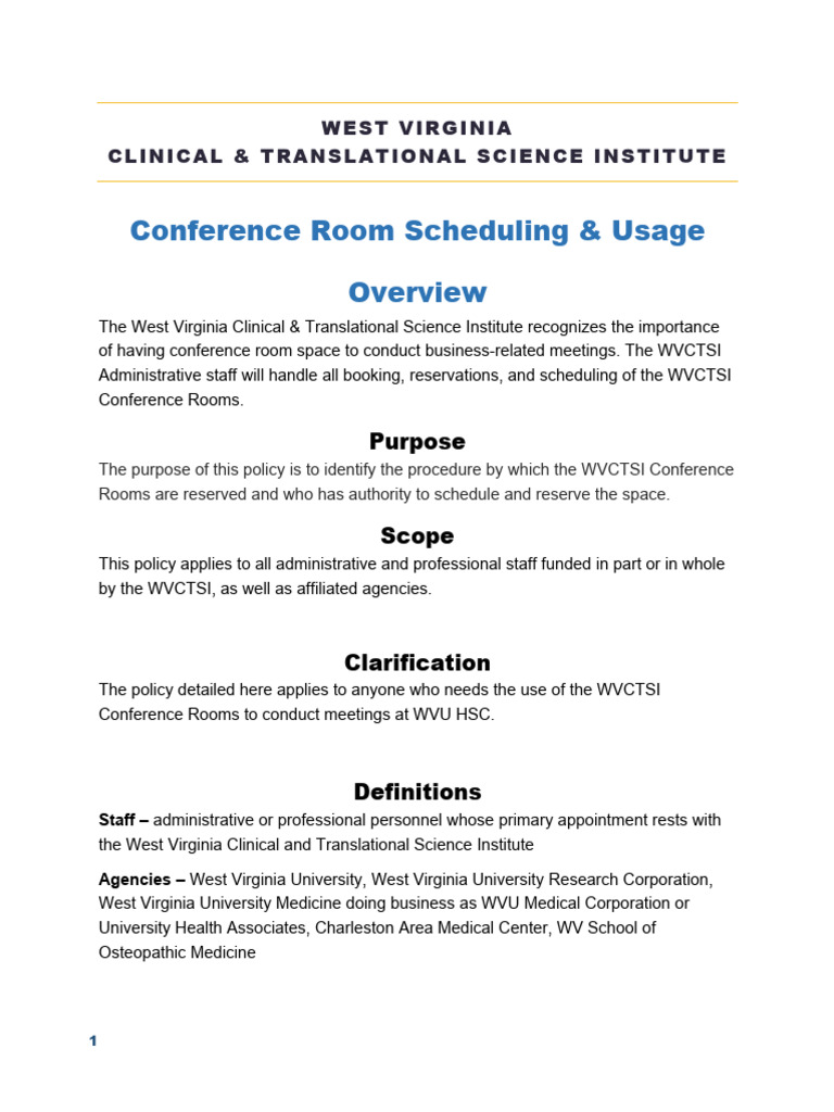 Wvctsi Conference Room Sop 2017 Final | PDF | Medicine | Health Care