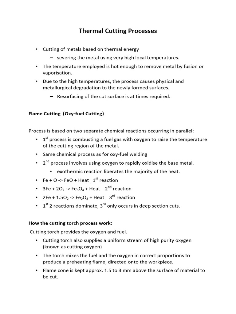 Thermal Cutting Processes | PDF | Electric Arc | Chemical Process Engineering