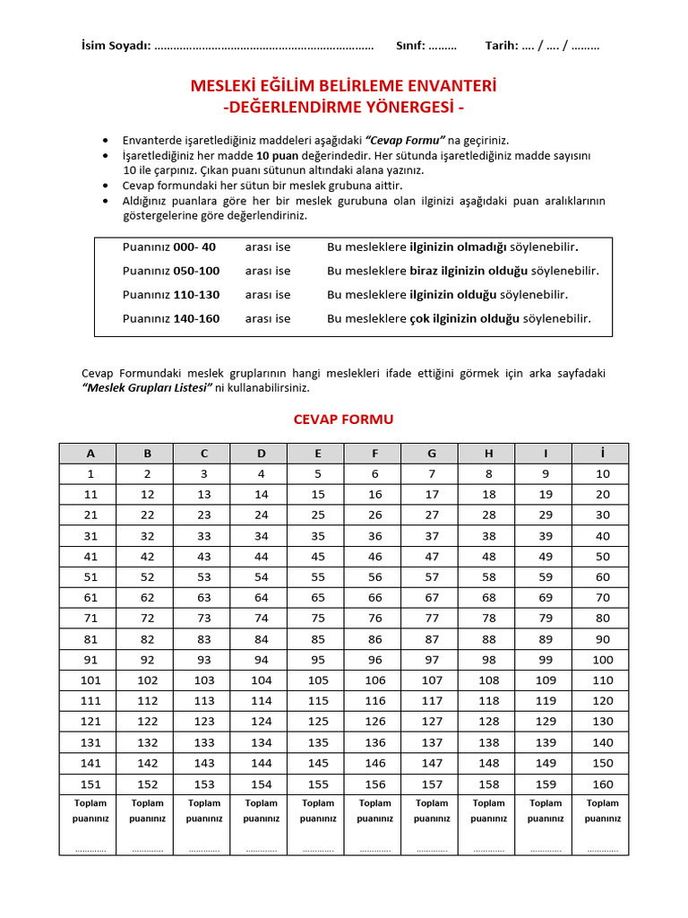 Cevap Formu Ve Degerlendirme Yonergesi 2 | PDF