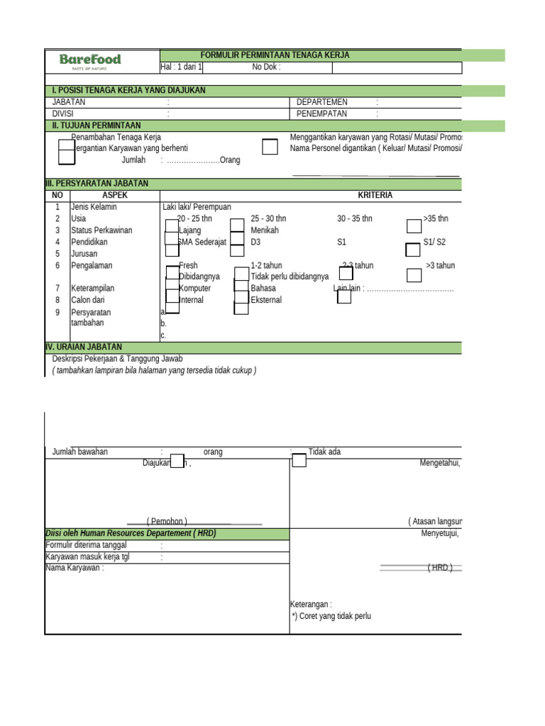 Form Permintaan Tenaga Kerja | PDF