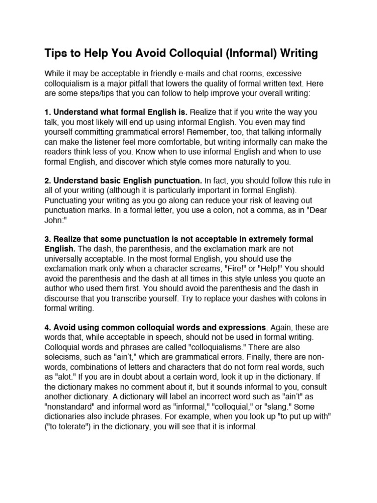 Tips To Help You Avoid Colloquial Informal Writing | PDF | Verb ...