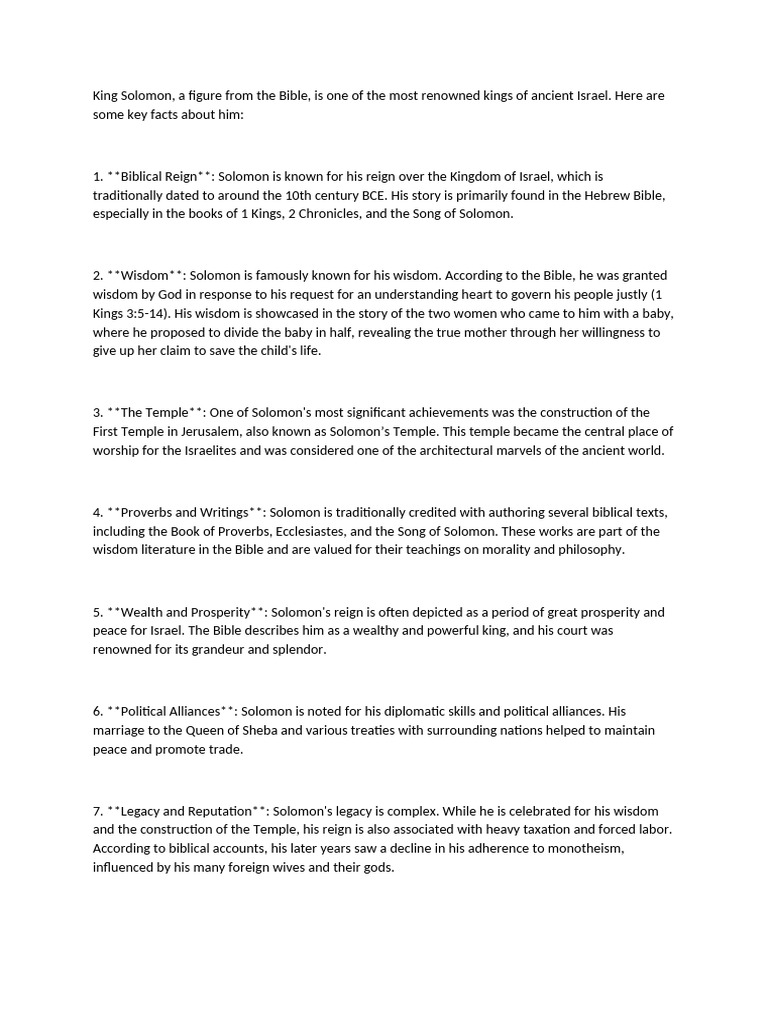 King Solomon | PDF | Solomons | Bible