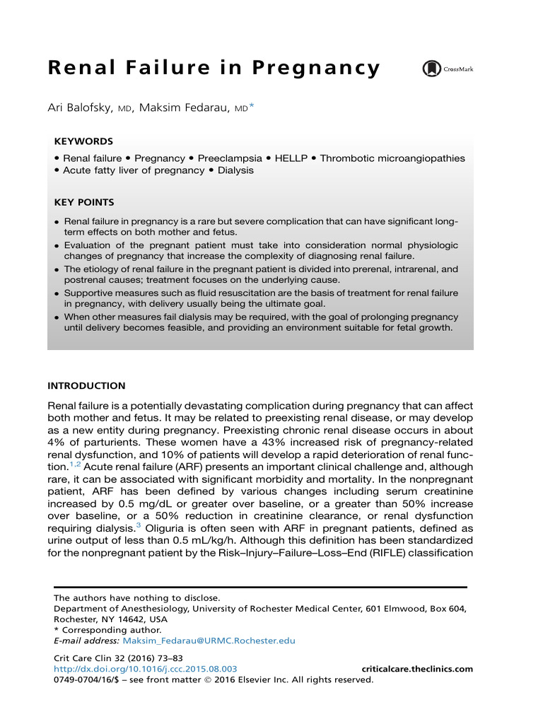 Renal Failure in Pregnancy | PDF | Diseases And Disorders | Kidney