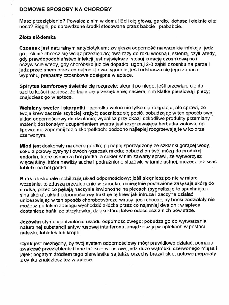 Domowe Sposoby Na Choroby | PDF