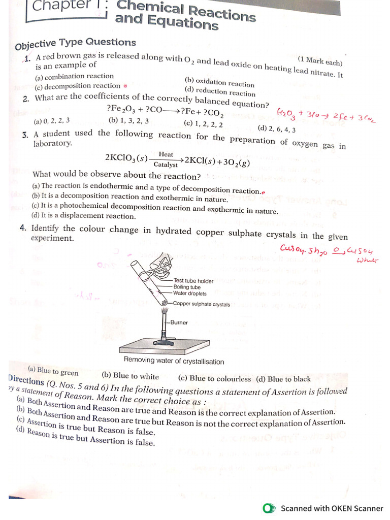 Important Questions of Chemical Reactions and Acid Base Salt | PDF