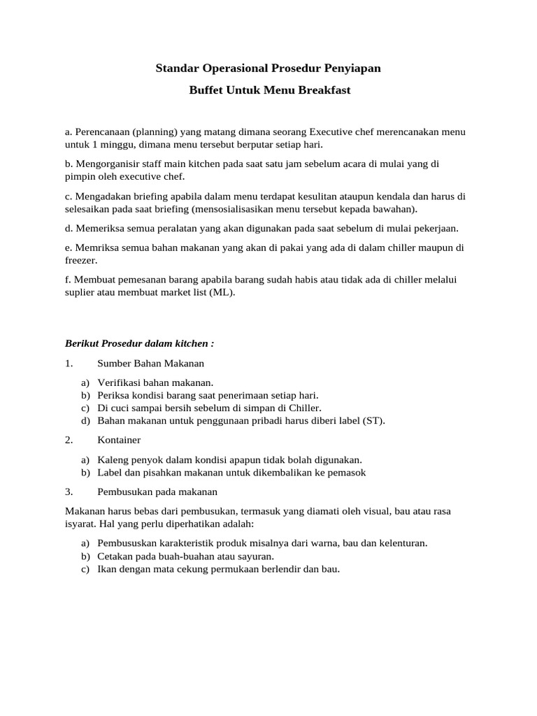 Standar Operasional Prosedur F & B Product | PDF | Kesehatan Holistik