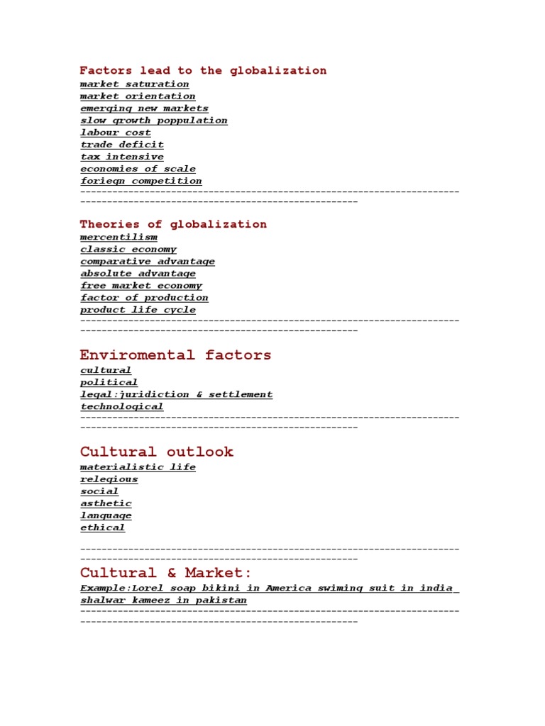 Globalization Factors and Theories Explained | PDF